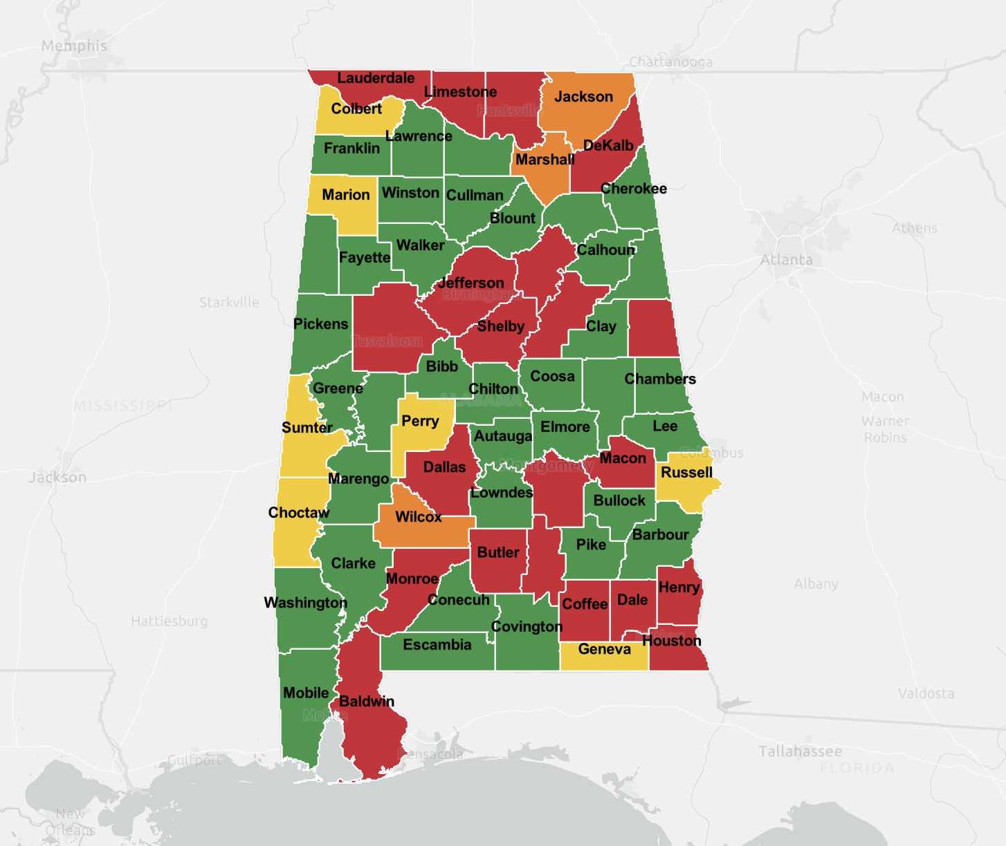 ADPH: About one-third of Alabama counties at risk for virus - Alabama ...